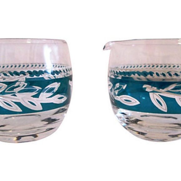 Dining | 195s Aqua Flash Glass Creamer Sugar Pair | Poshmark